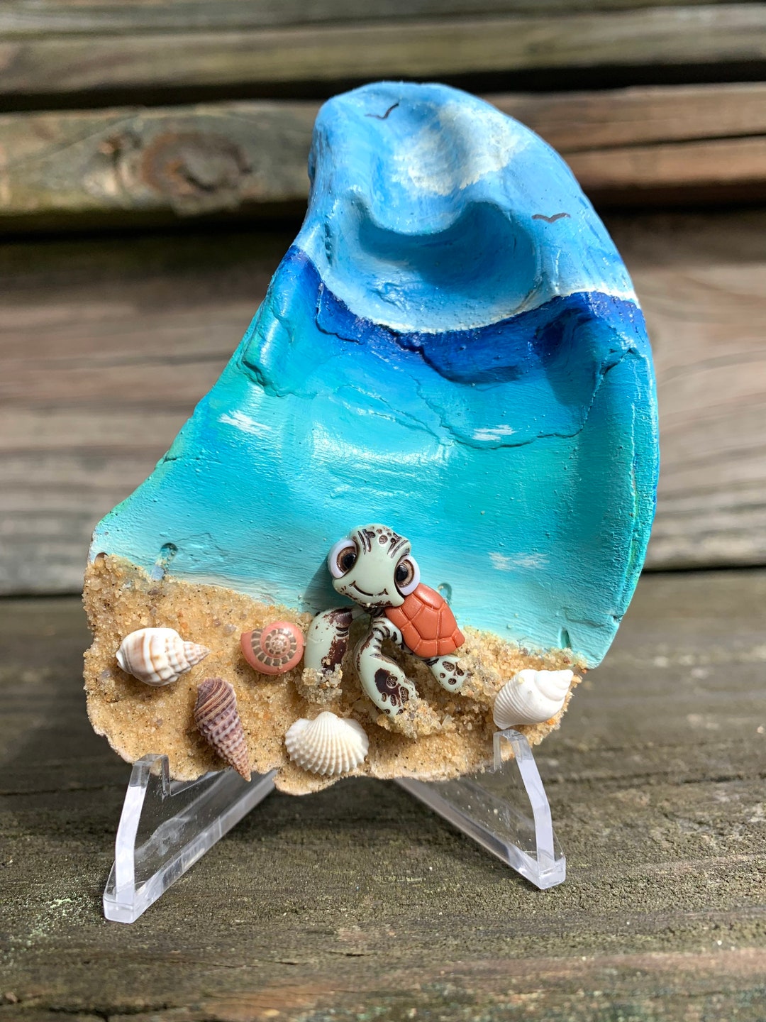 Sea Turtle, Shelf Table Sitter, Oyster Shell, Nautical Decor, Gifts for ...