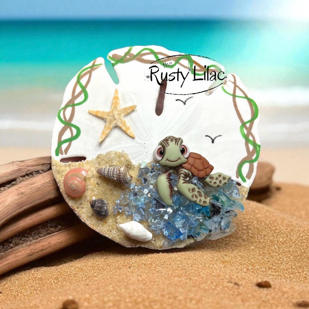Handcrafted Sea Turtle Sand Dollar Ornament: Personalized Beach Decor ...