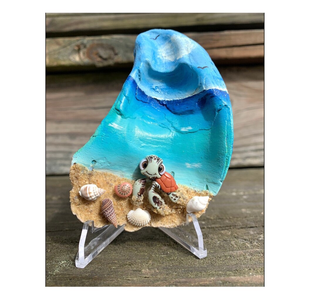 Sea Turtle, Shelf Table Sitter, Oyster Shell, Nautical Decor, Gifts for ...