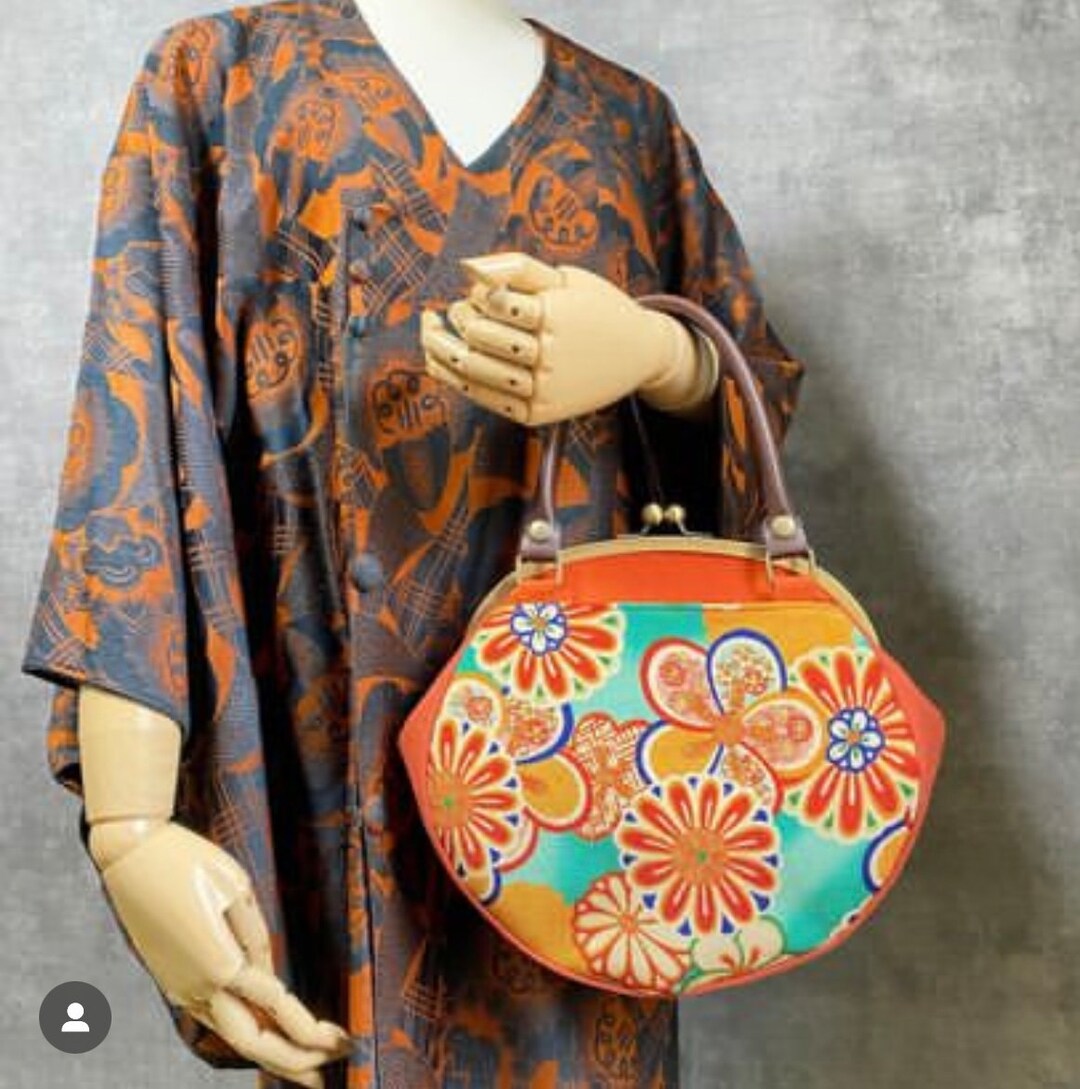 Orange/flowers【gamaguchi-en/handbag】clutch,pouch,japanese Bag,shoulder ...