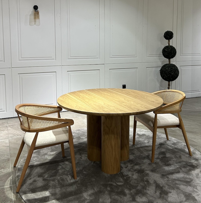 Round Solid Wood Dining Table – Triple Column Base – Scandinavian ...