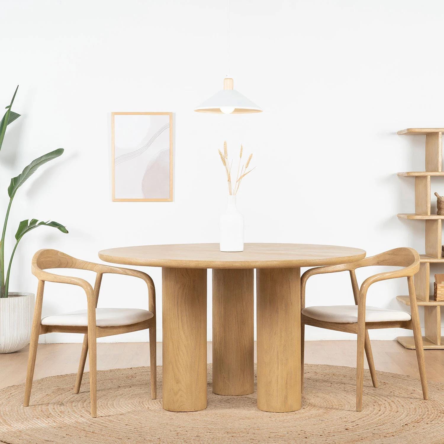 Round Solid Wood Dining Table – Triple Column Base – Scandinavian ...