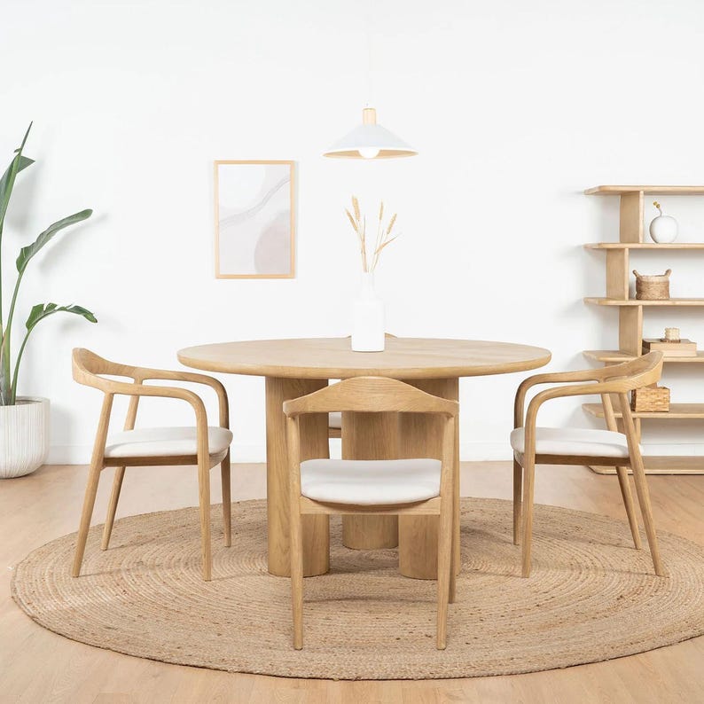 Round Solid Wood Dining Table – Triple Column Base – Scandinavian ...