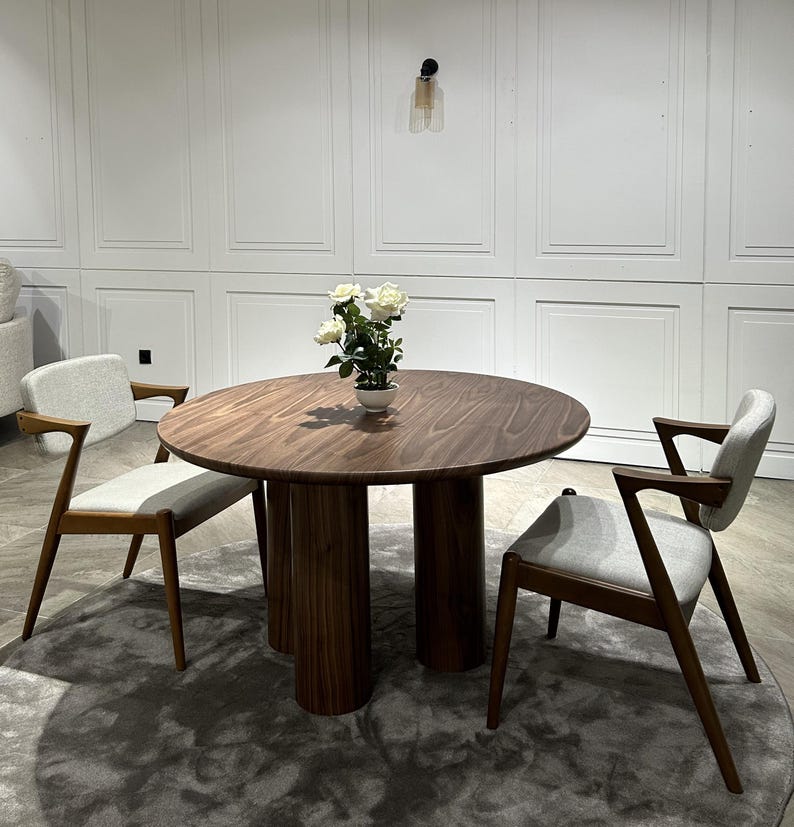 Round Solid Wood Dining Table – Triple Column Base – Scandinavian ...