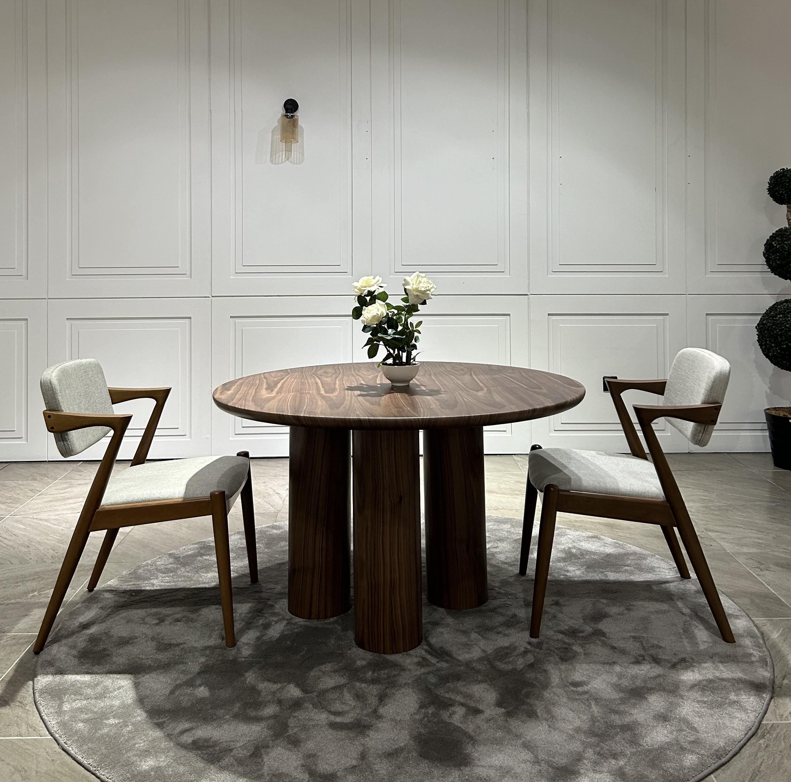 Round Solid Wood Dining Table – Triple Column Base – Scandinavian ...