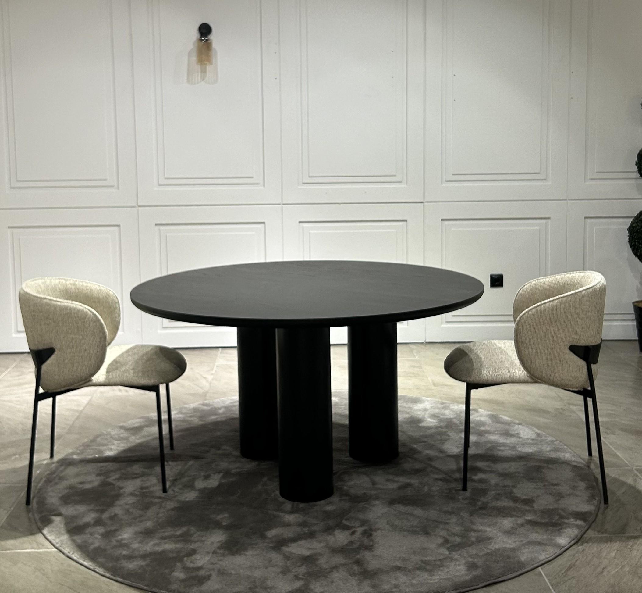 Round Solid Wood Dining Table – Triple Column Base – Scandinavian ...
