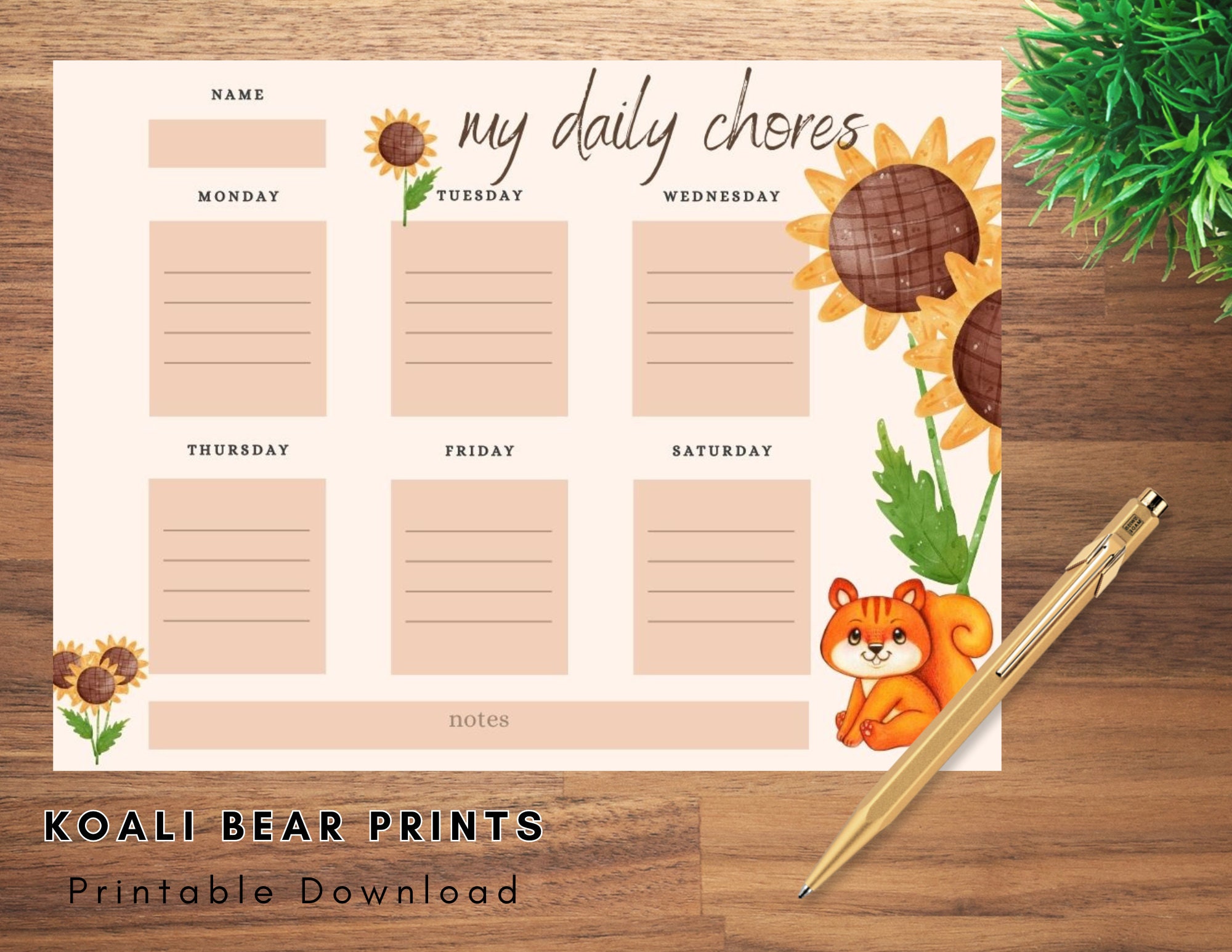 Sunflower Chore Chart (download), Tracker, Printable, Template ...