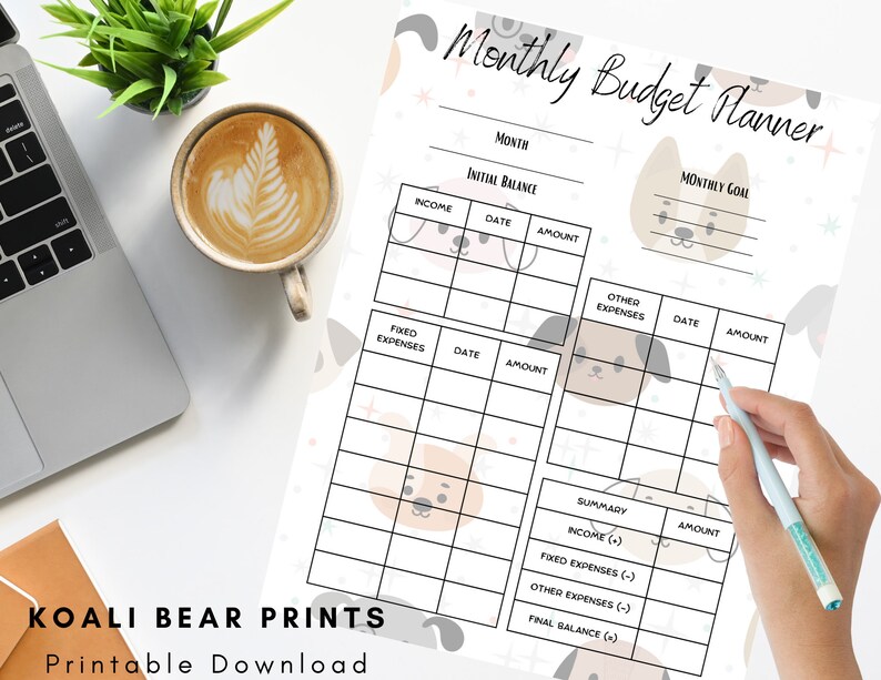 Cartoon Dogs Monthly Budget Planner Minimalist download - Etsy