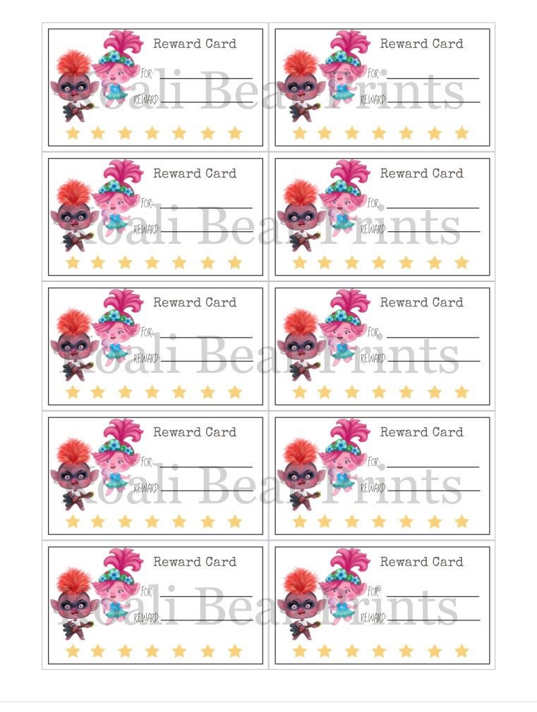 Troll Reward Punch Card: Printable Kids Chore Chart (digital Download ...