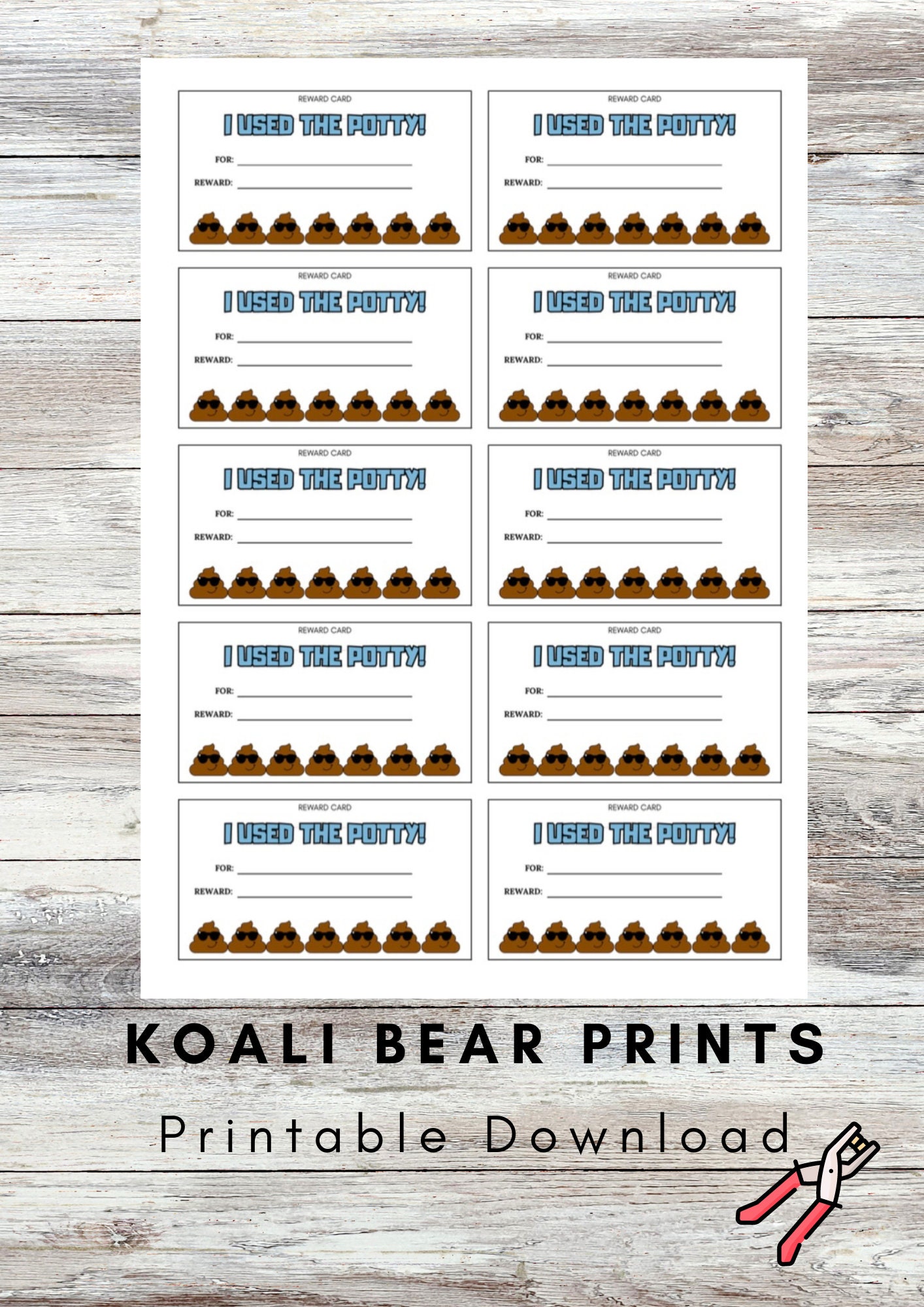 Cool Poop Emoji Potty Reward Punch Card - Digital Download Printable ...