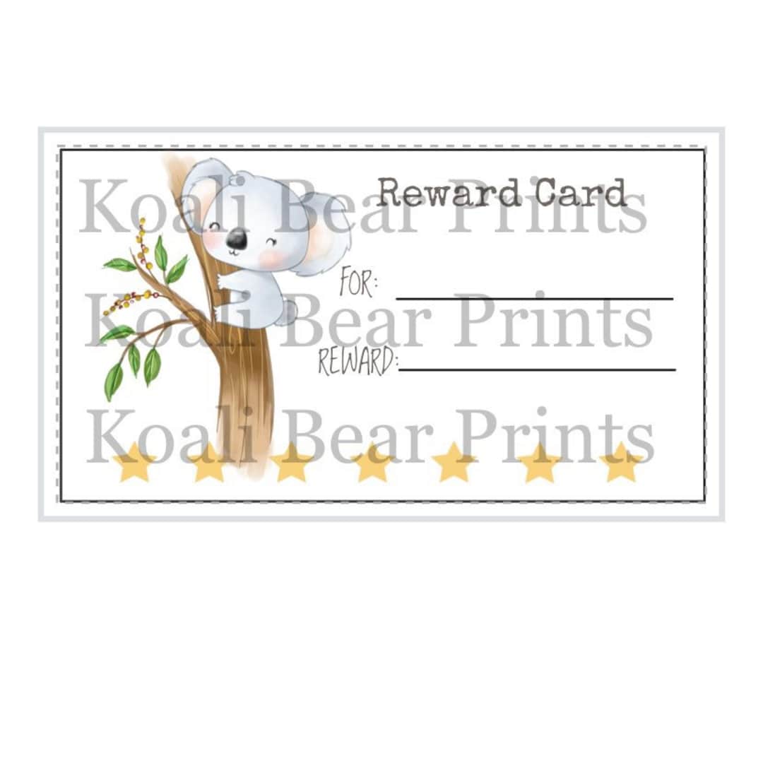 Koala Reward Punch Card - Digital Download Printable - Punch Card ...