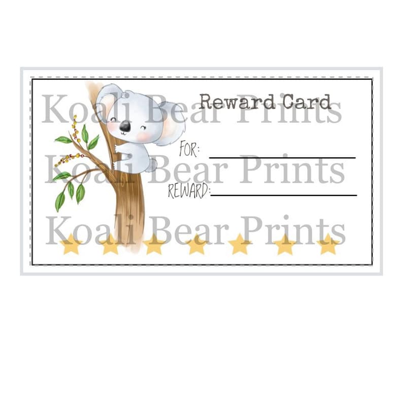 Koala Reward Punch Card: Printable Teacher Homeschool Resource (digital ...