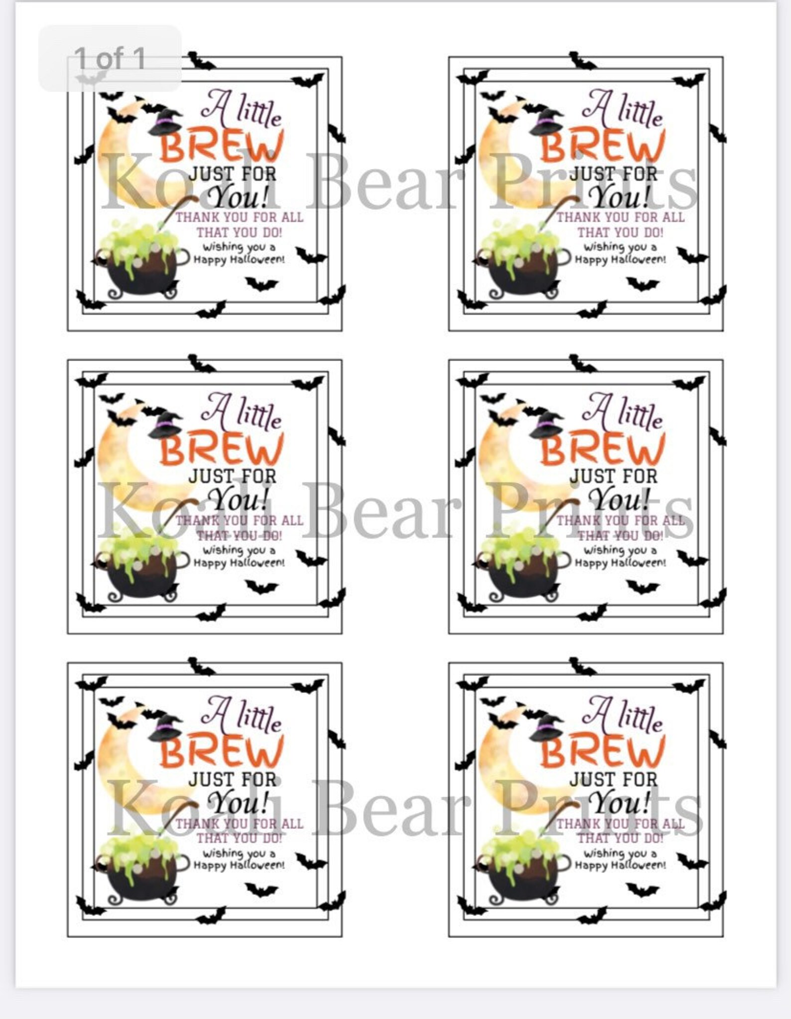 Halloween Brew Gift Tag: Teacher, Staff Appreciation (digital Download ...