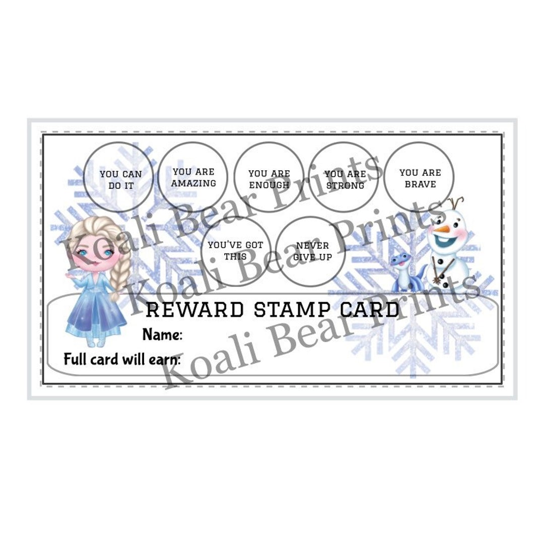 Reward Stamp Card Snow Princess Digital Download Printable - Punch Card ...