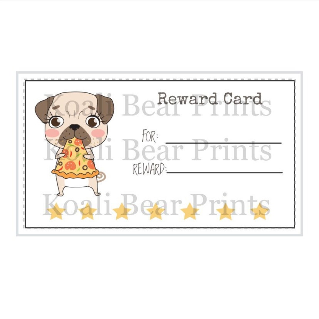 Pug Pizza Reward Punch Card - Digital Download Printable - Punch Card ...