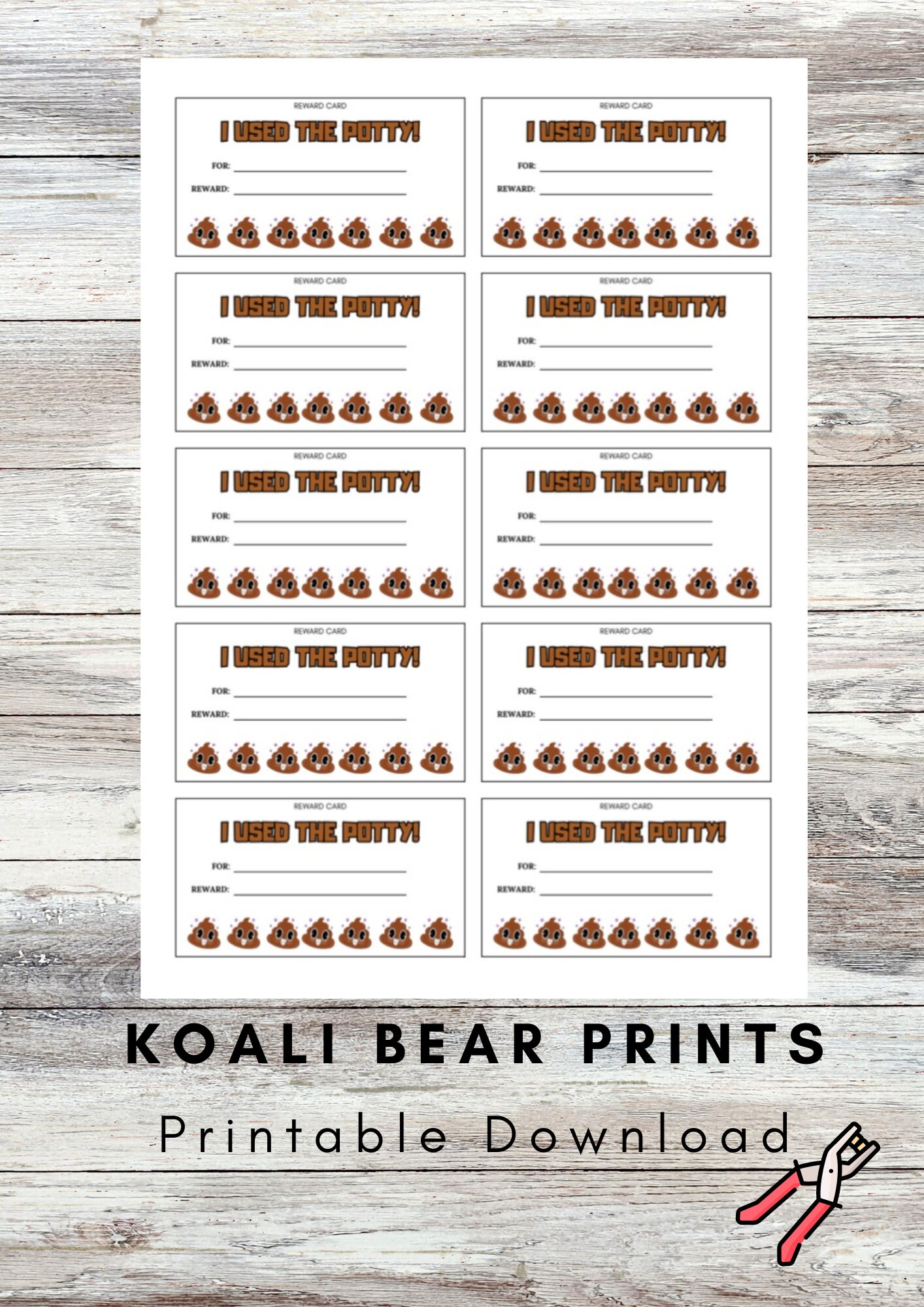 Star Poop Emoji Potty Reward Punch Card - Digital Download Printable ...