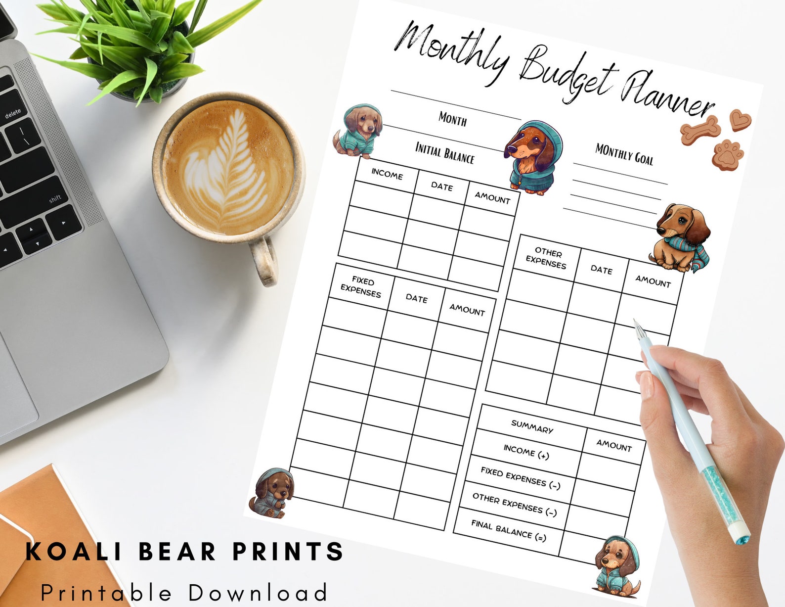 Dachshund Monthly Budget Planner: Minimalist Finance Tracker (digital ...
