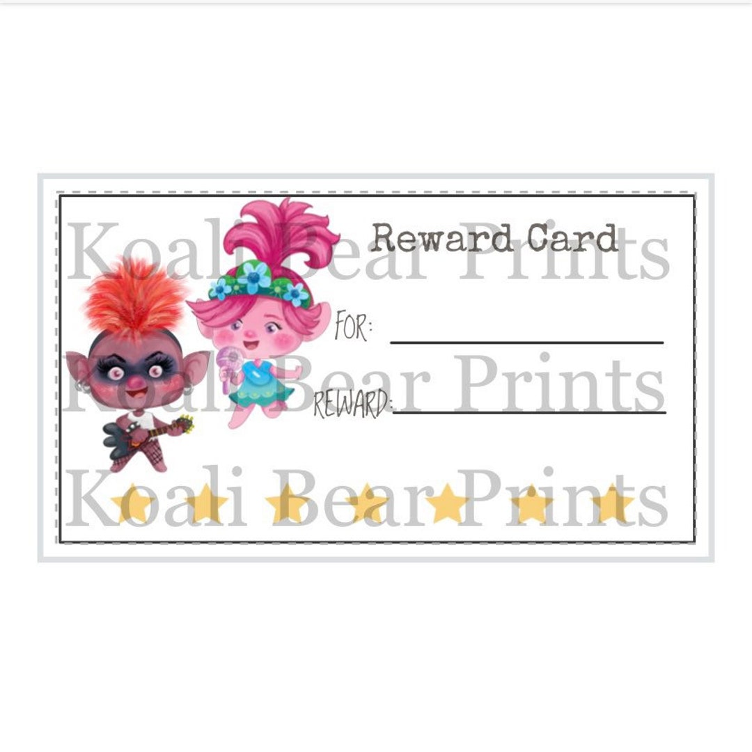 Troll Reward Punch Card: Printable Kids Chore Chart (digital Download ...