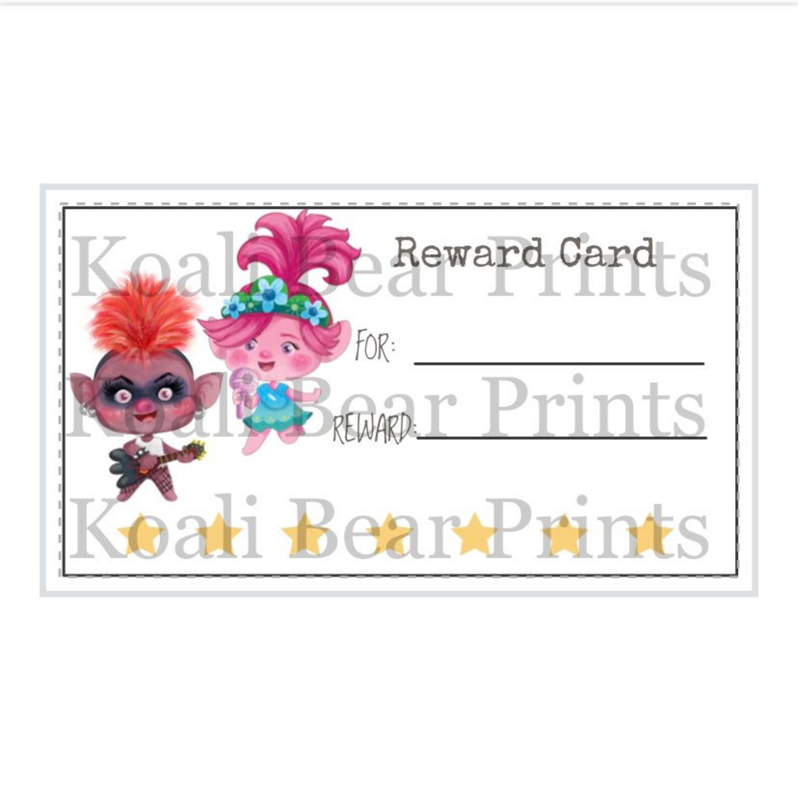 Troll Reward Punch Card: Printable Kids Chore Chart (digital Download ...