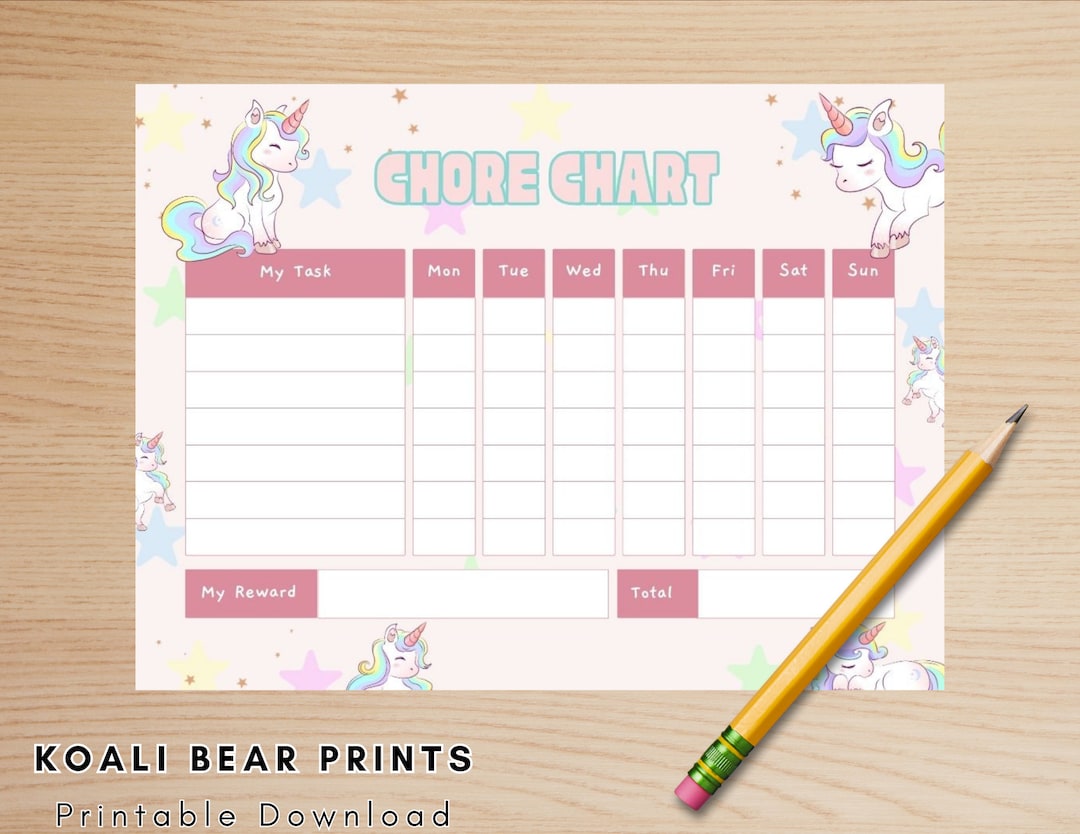 Unicorn Chore Chart (download), Tracker, Printable, Template, Download ...