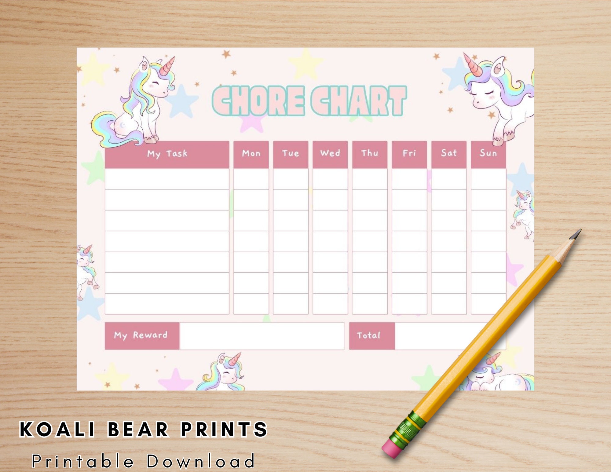 Unicorn Chore Chart (download), Tracker, Printable, Template, Download ...