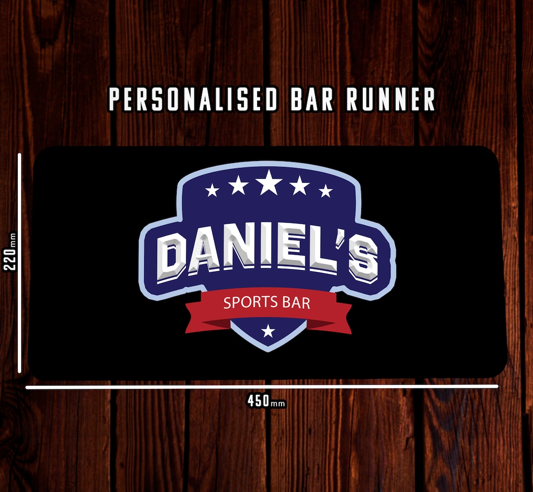 Personalised Sports Bar Runner, Custom Text Gift, Rubber Backed Mat for ...
