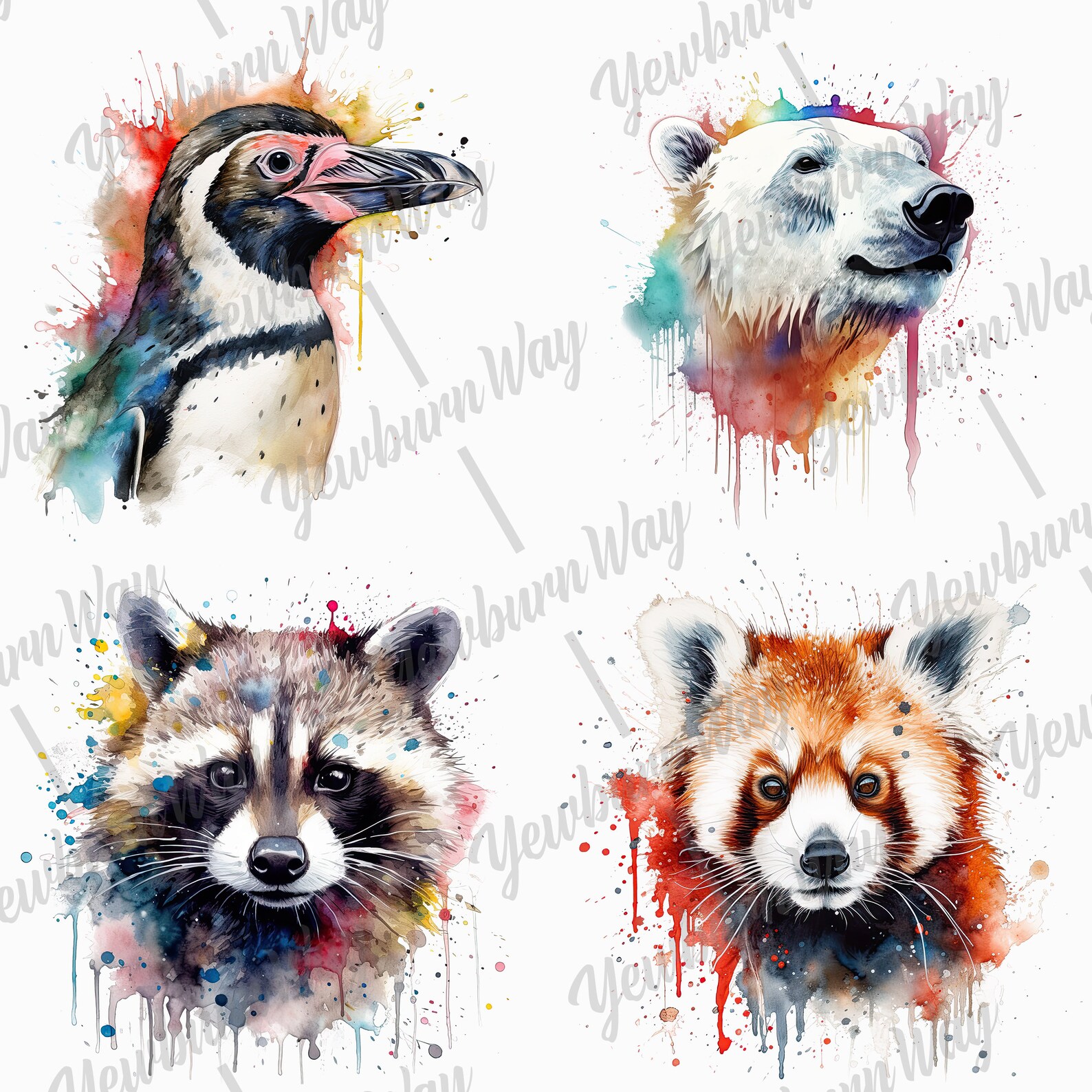 Digital Download Set, Printable Animal Art, Watercolour Wild Animals ...
