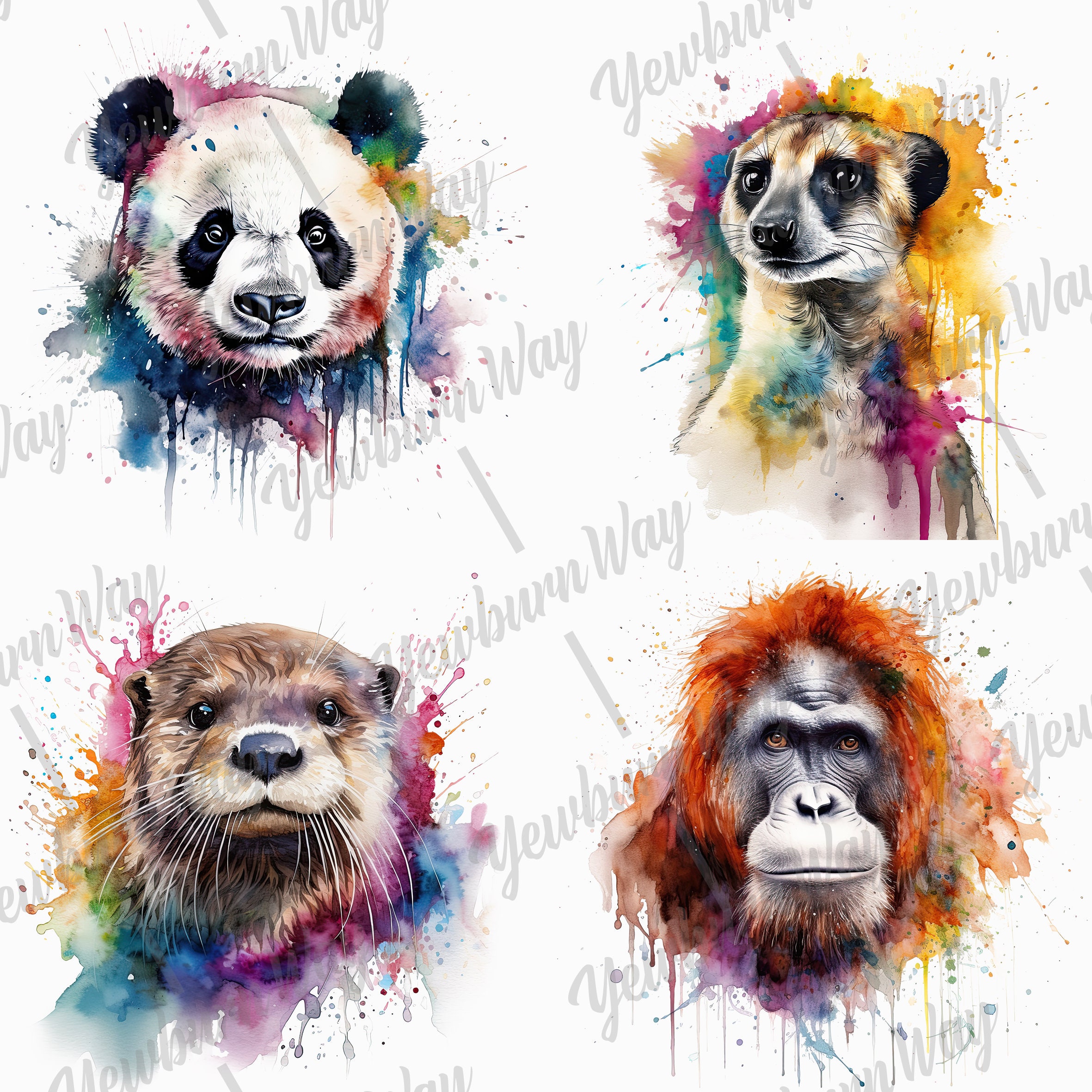 Digital Download Set, Printable Animal Art, Watercolour Wild Animals ...
