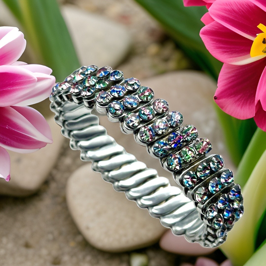 Art Deco Vintage Iris Glass Expander Bracelet, Rainbow Glass Bracelet ...