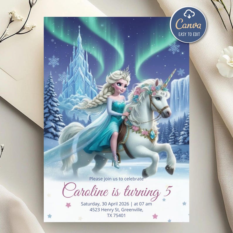 Editable Frozen Birthday Invitation Canva, Elsa and Anna Birthday ...