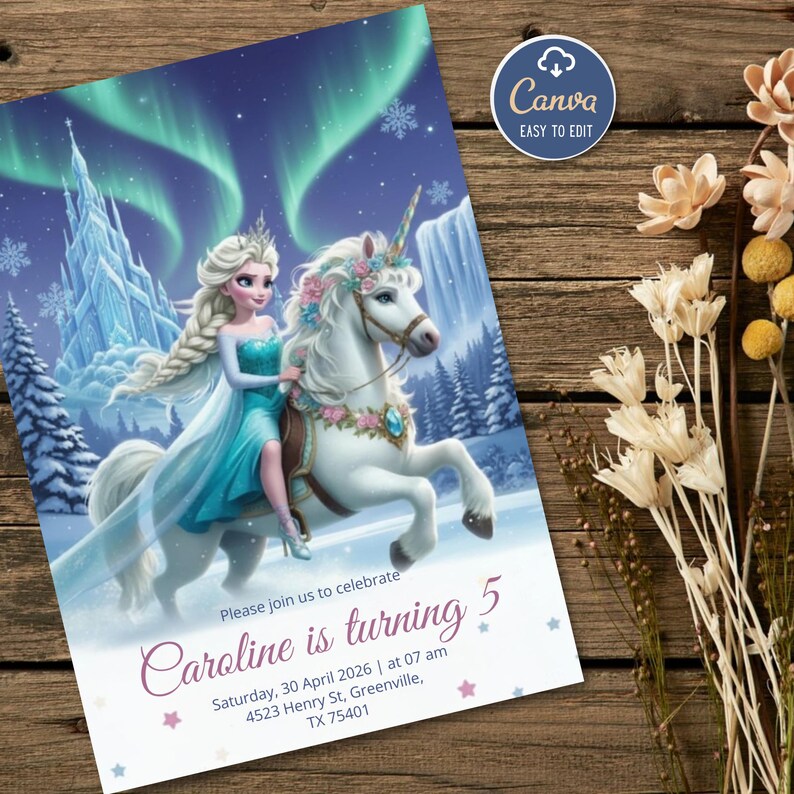Editable Frozen Birthday Invitation Canva, Elsa and Anna Birthday ...