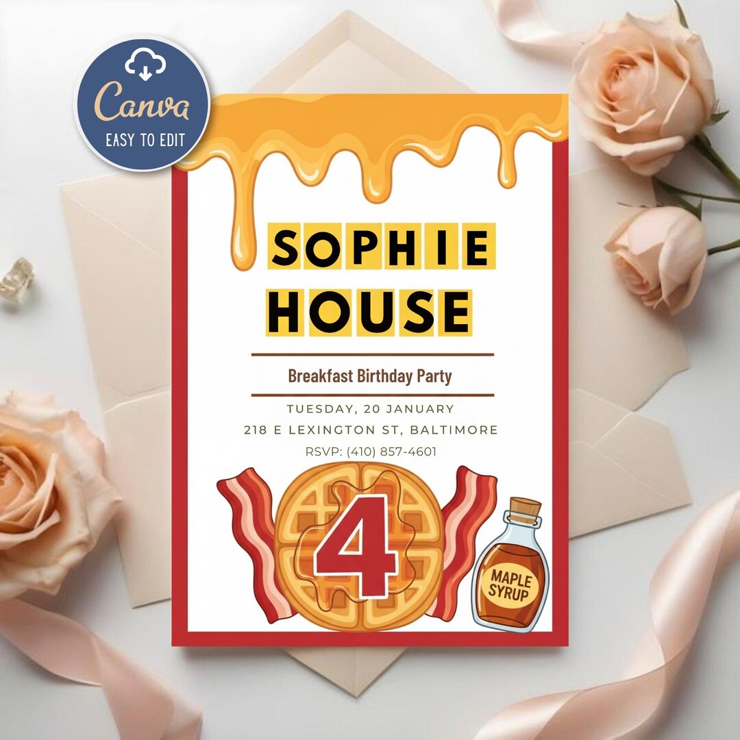 Editable Waffle Birthday Party Invitation, Breakfast Brunch Invite ...