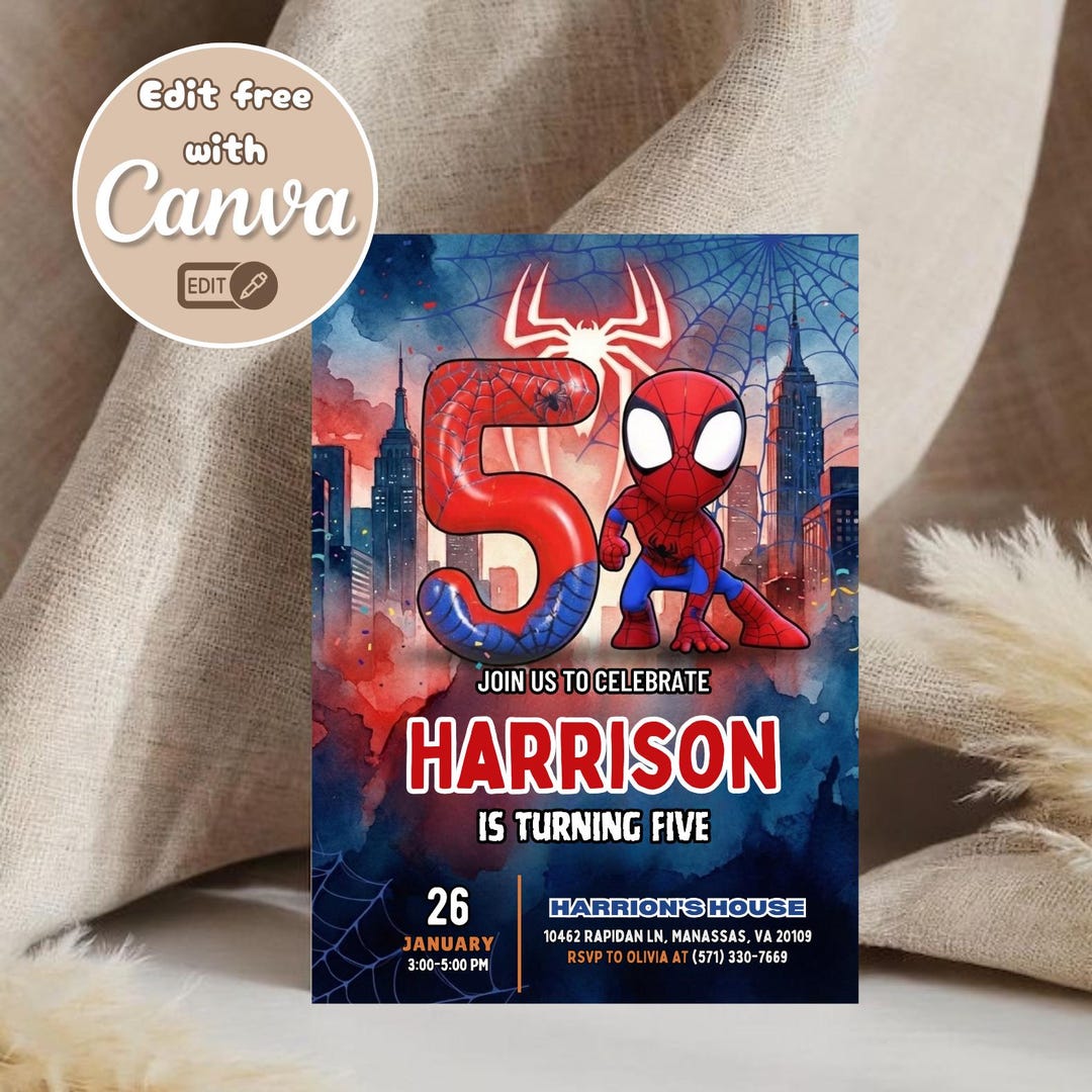 Spidey and Friends 5rd Birthday Invitation, Superhero Party (digital ...