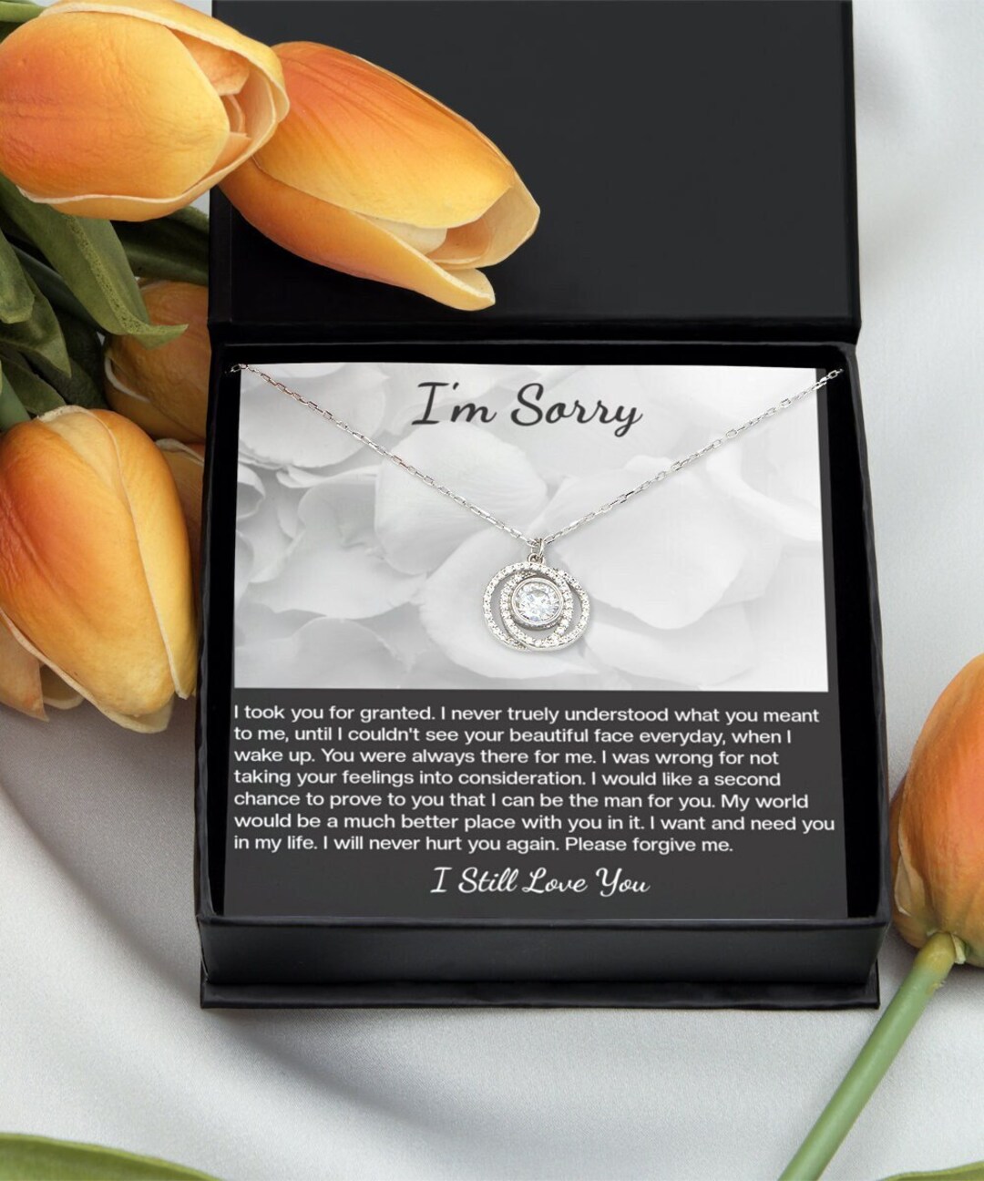Double Crystal Circle I'm Sorry Necklace, Gift Jewelry for Her ...