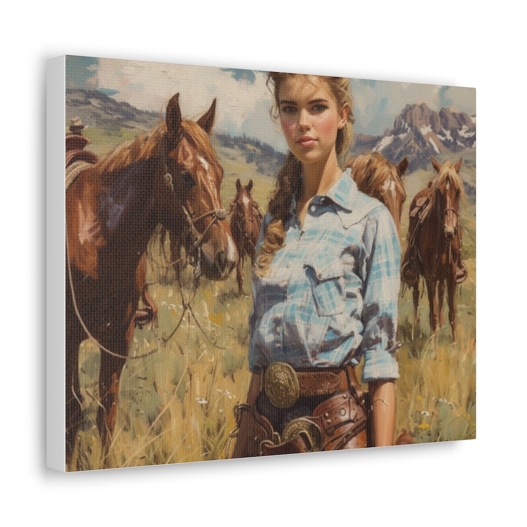 Horse Ranch Canvas Gallery Wraps, Cowgirl Artwork Canvas, Cute Country ...