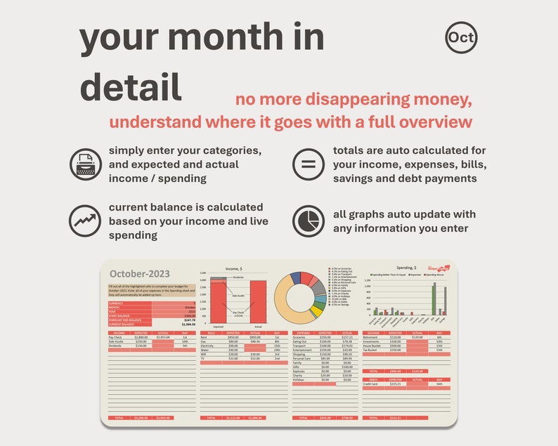 Monthly Budget and Bill Tracker Spreadsheet for Microsoft Excel - Etsy