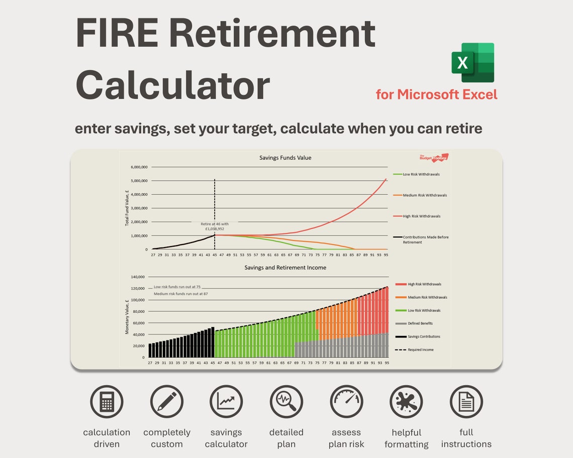 FIRE Retirement Calculator Spreadsheet for Microsoft Excel - Etsy