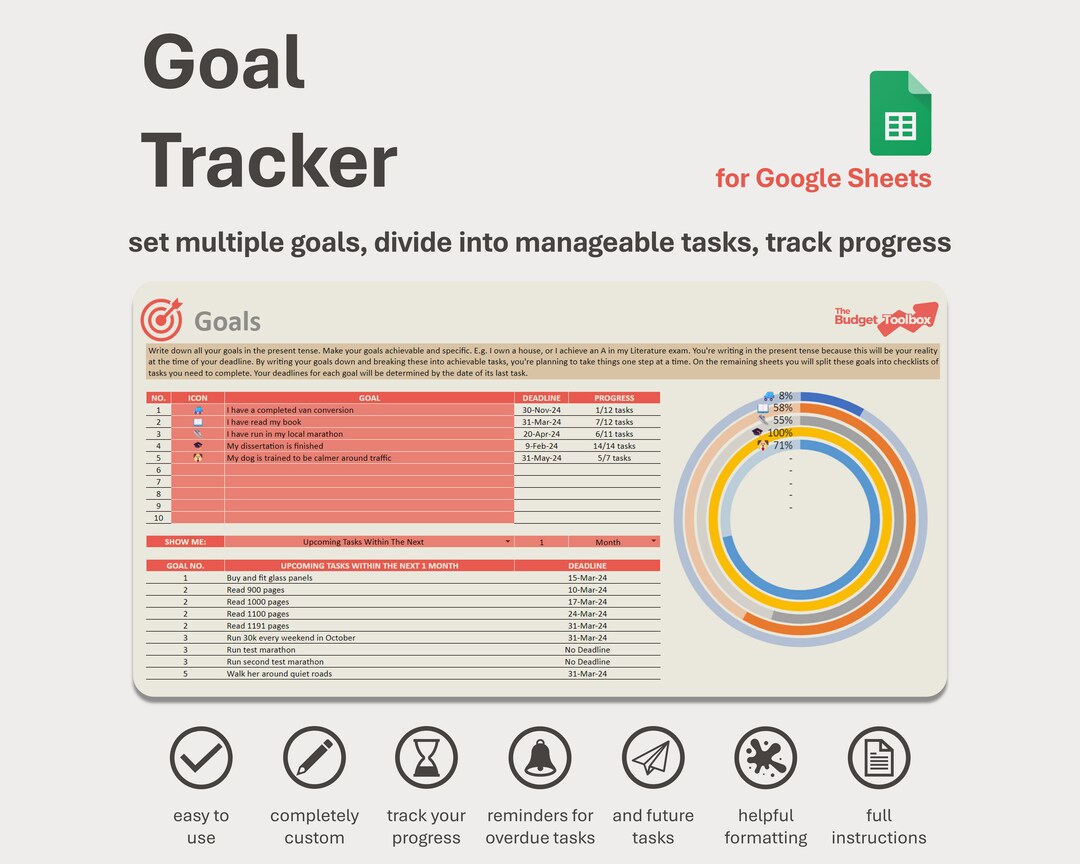 Goal Tracker Spreadsheet for Google Sheets - Etsy