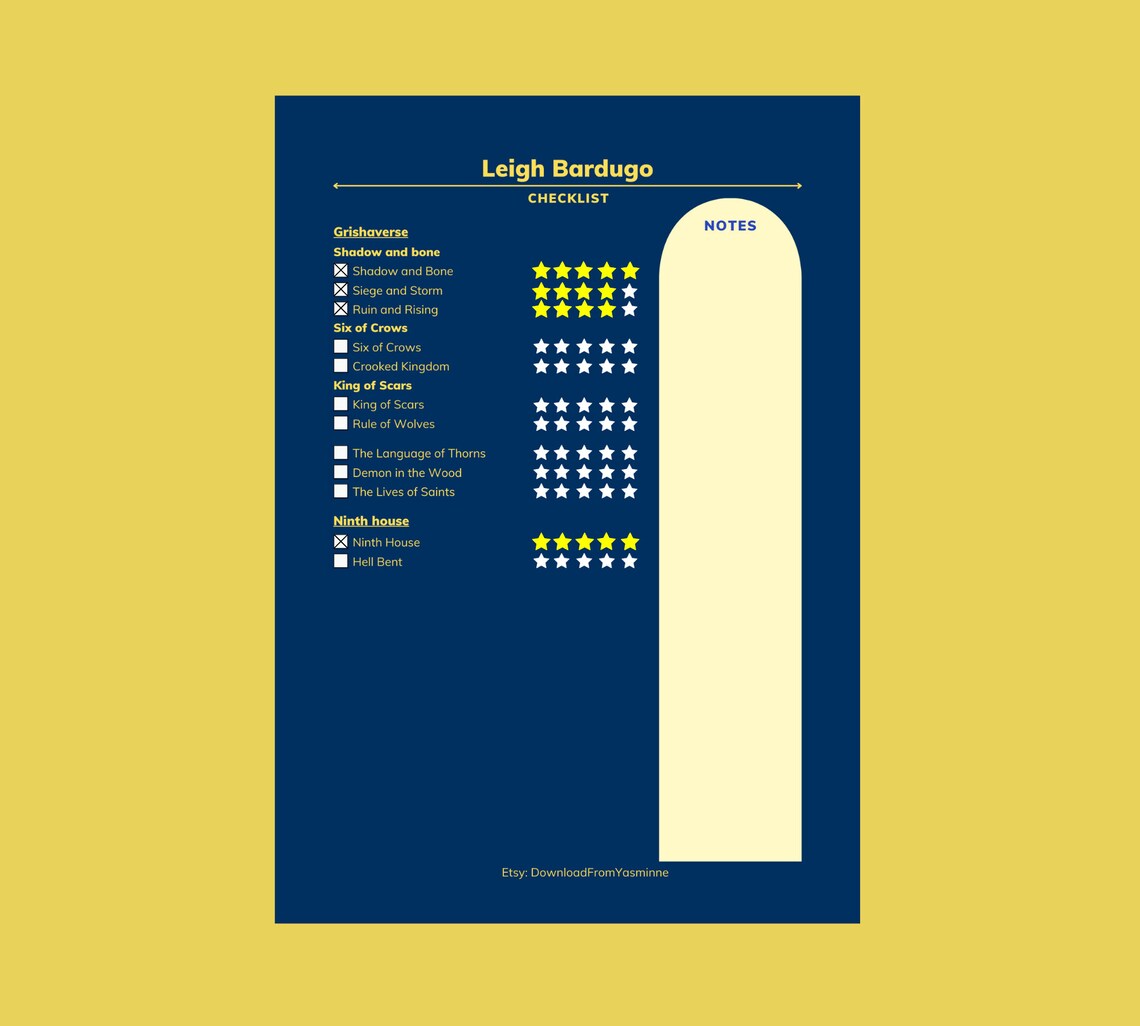 Leigh Bardugo Digital Printable A4 Author Reading Checklist, Reading ...