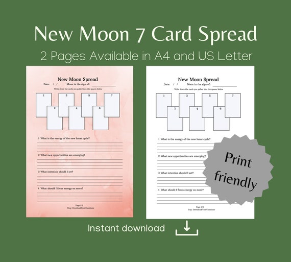 7 Card New Moon Tarot Spread Worksheet Available in A4 and US - Etsy
