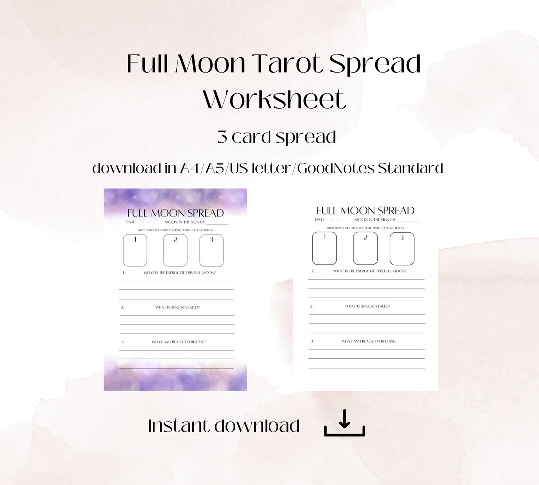 3 Card Full Moon Tarot Card Spread Worksheet Download and Print ...