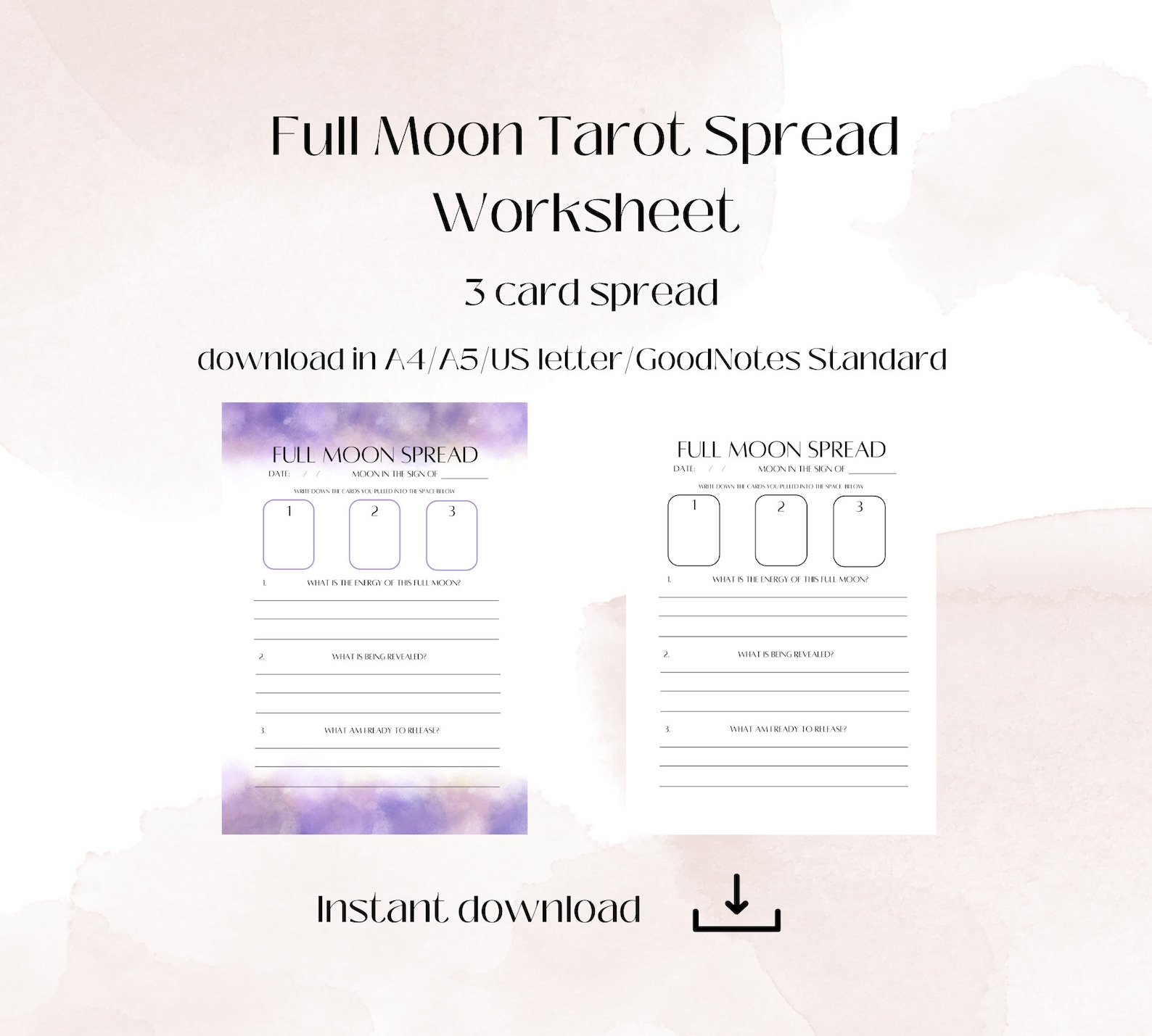 3 Card Full Moon Tarot Card Spread Worksheet Download and Print ...