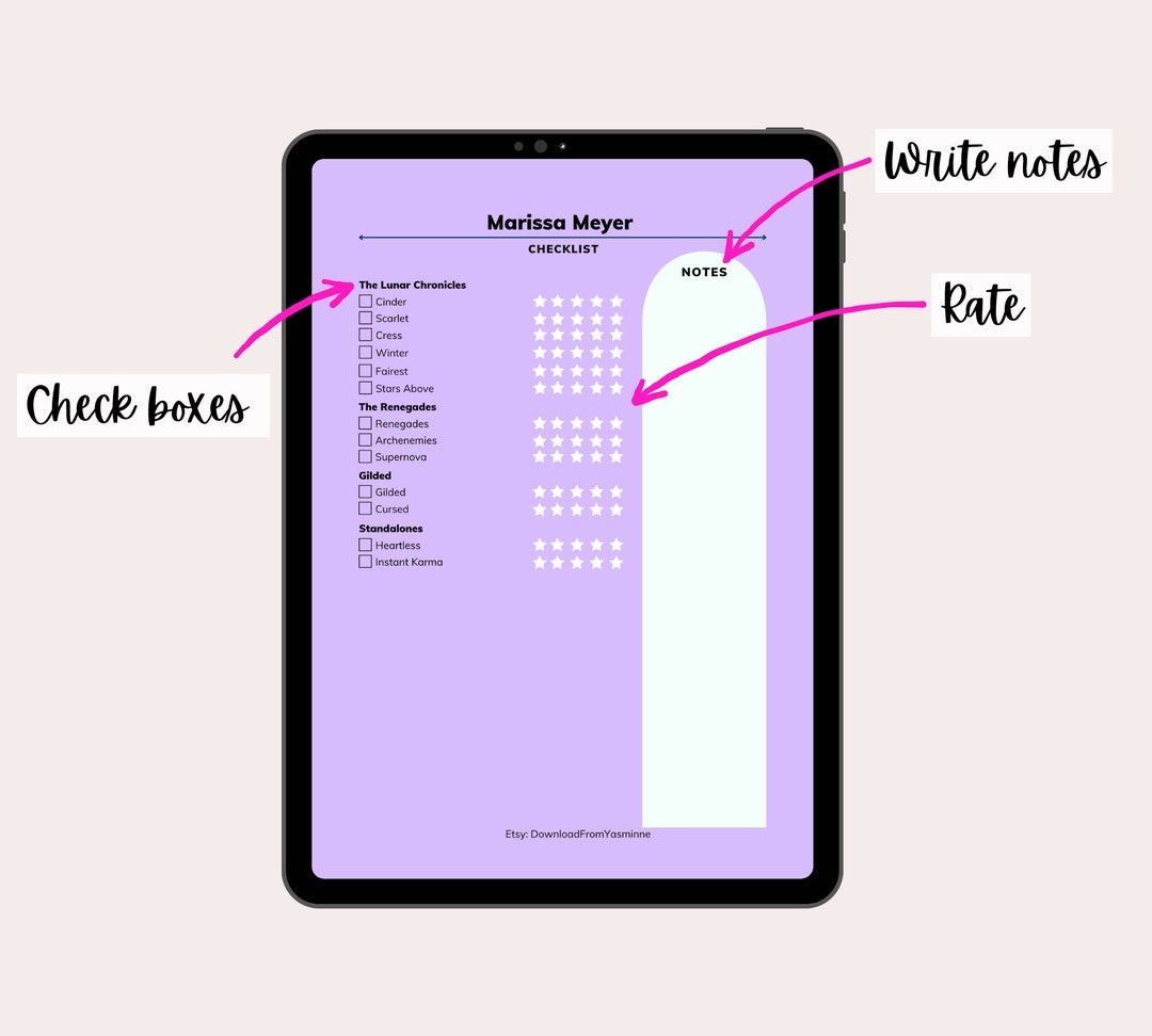Marissa Meyer Digital Printable A4 Author Reading Checklist, Reading ...