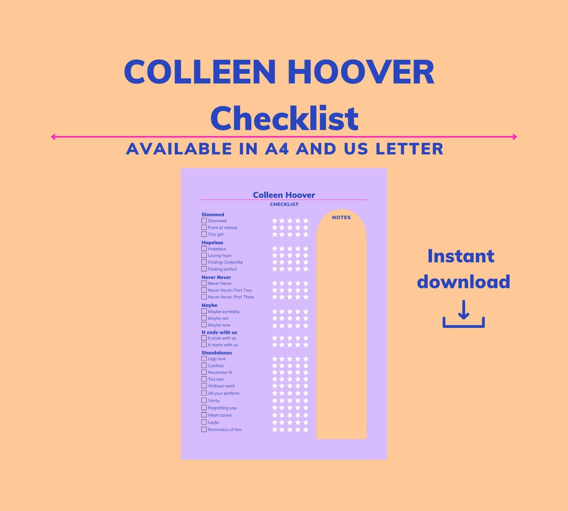Colleen Hoover Reading Checklist Digital Download Available in A4 and ...