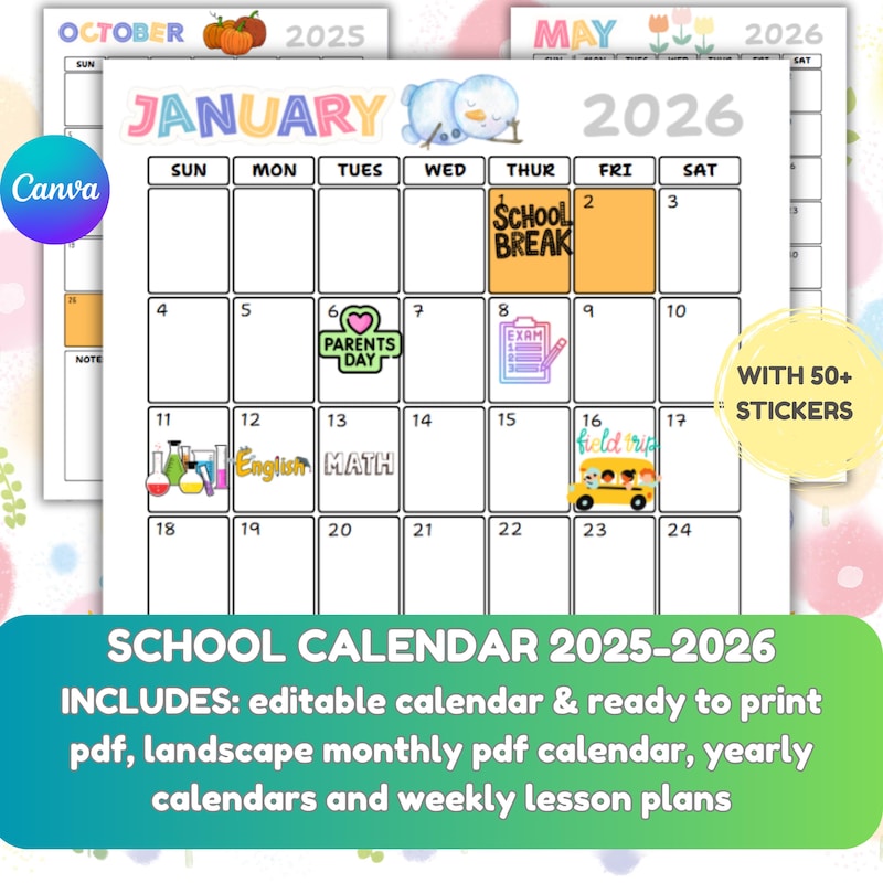 Editable school calendar 25 26 - Etsy België