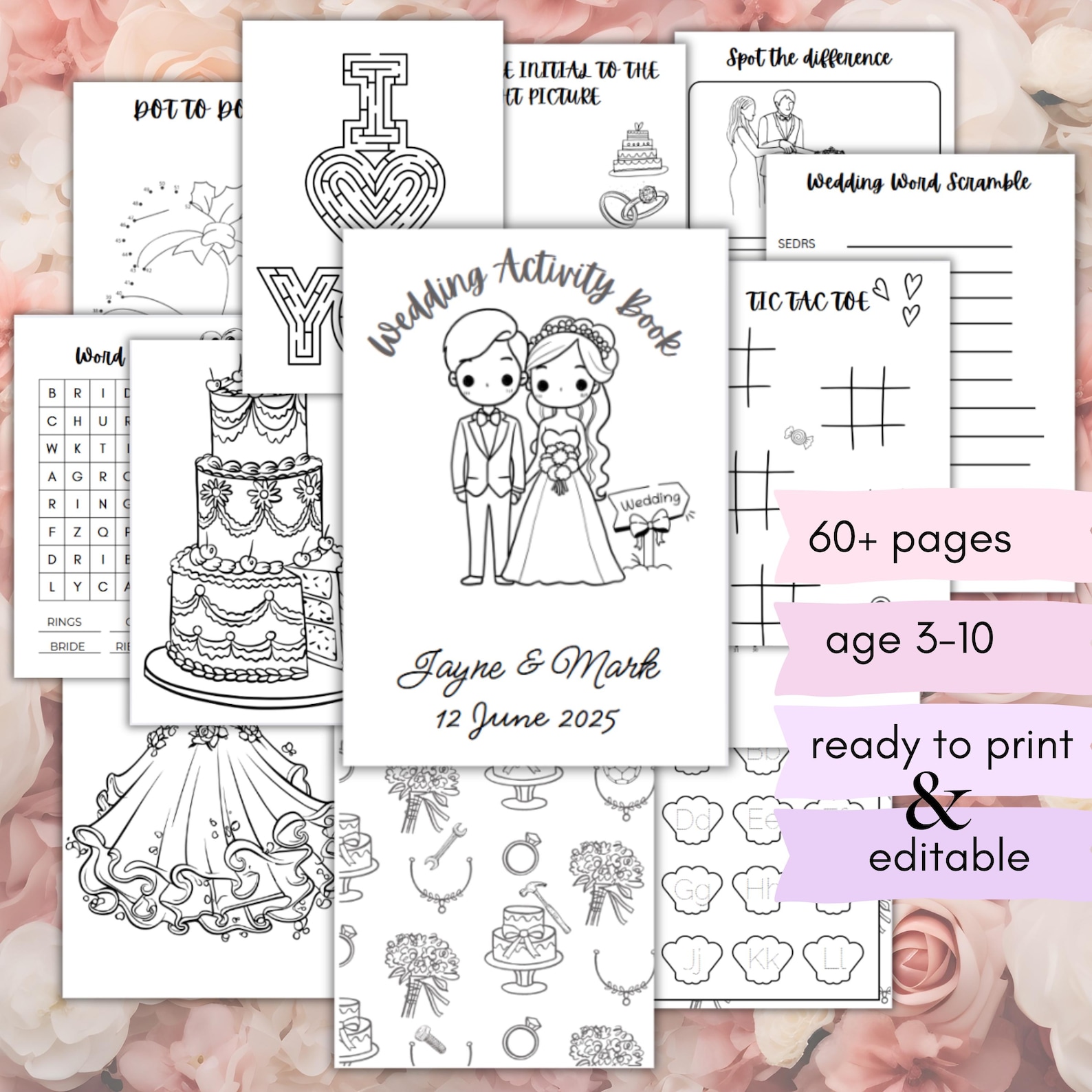 Wedding Kids Activity Book Coloring Pages Editable Wedding Activity ...