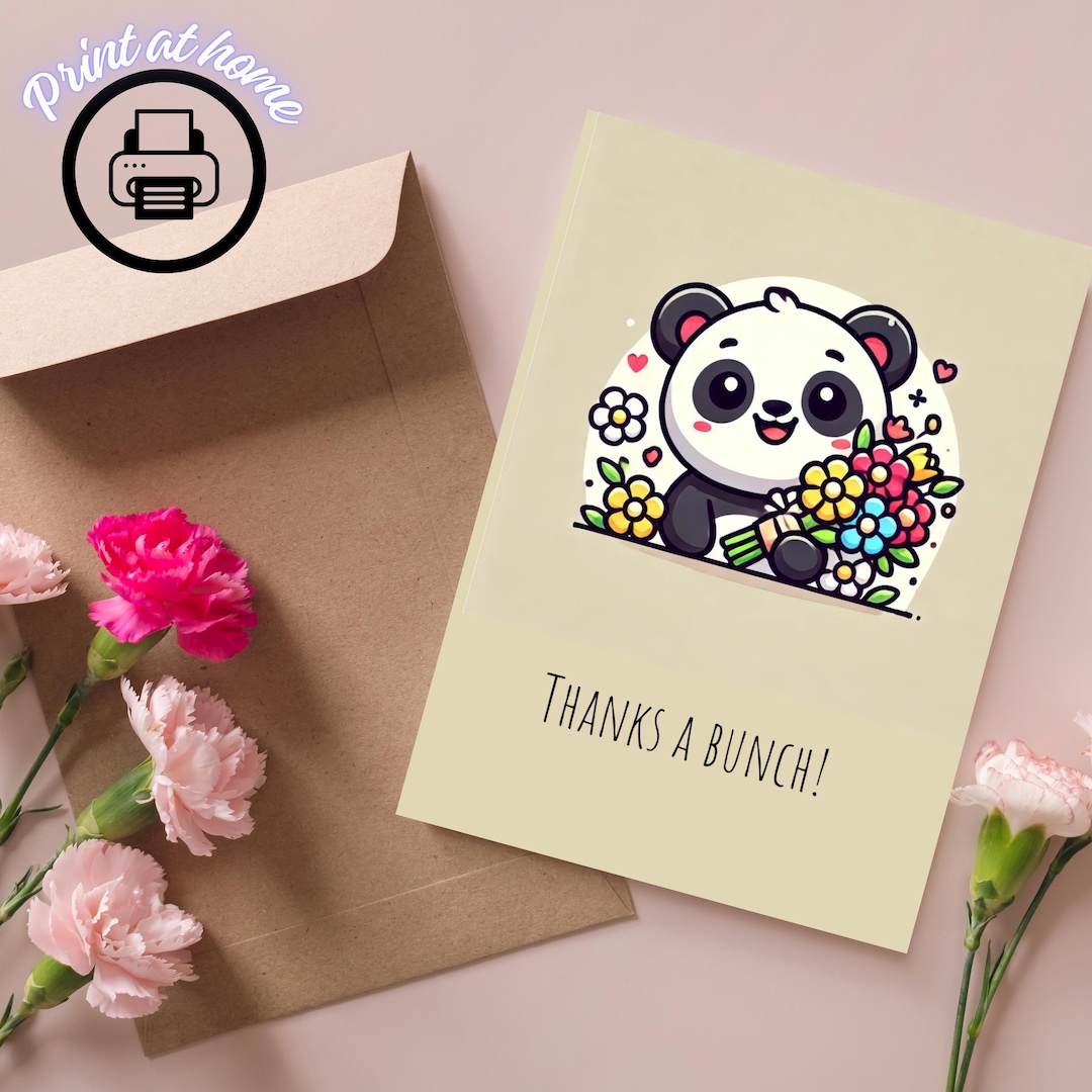 Printable Panda Thank You Card, Blank Inside (digital Download) - Etsy