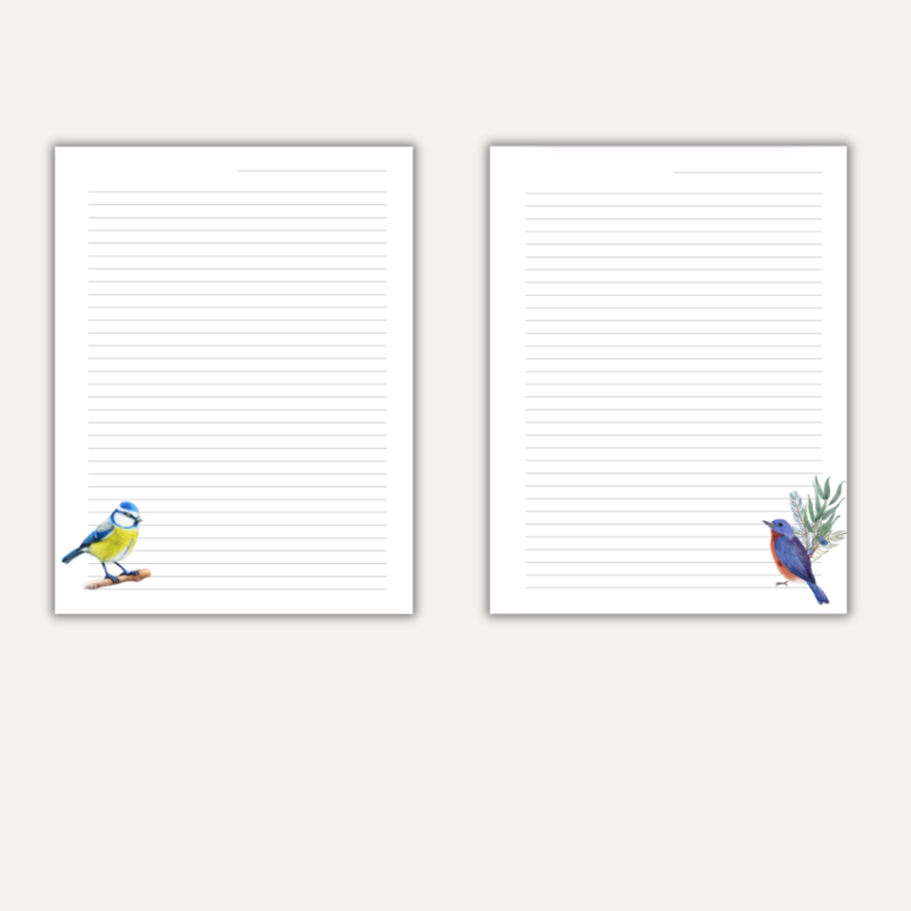 PRINTABLE STATIONERY Set Bird Letter Writing Paper Bundle Digital Birds ...