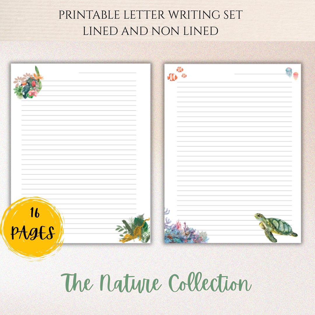 PRINTABLE LETTER WRITING Nature Set Stationery Jungle Animals Digital ...