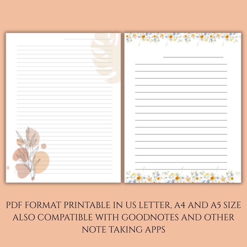 Printable Letter Writing Set: Boho Mountain Flowers (PDF, Word ...